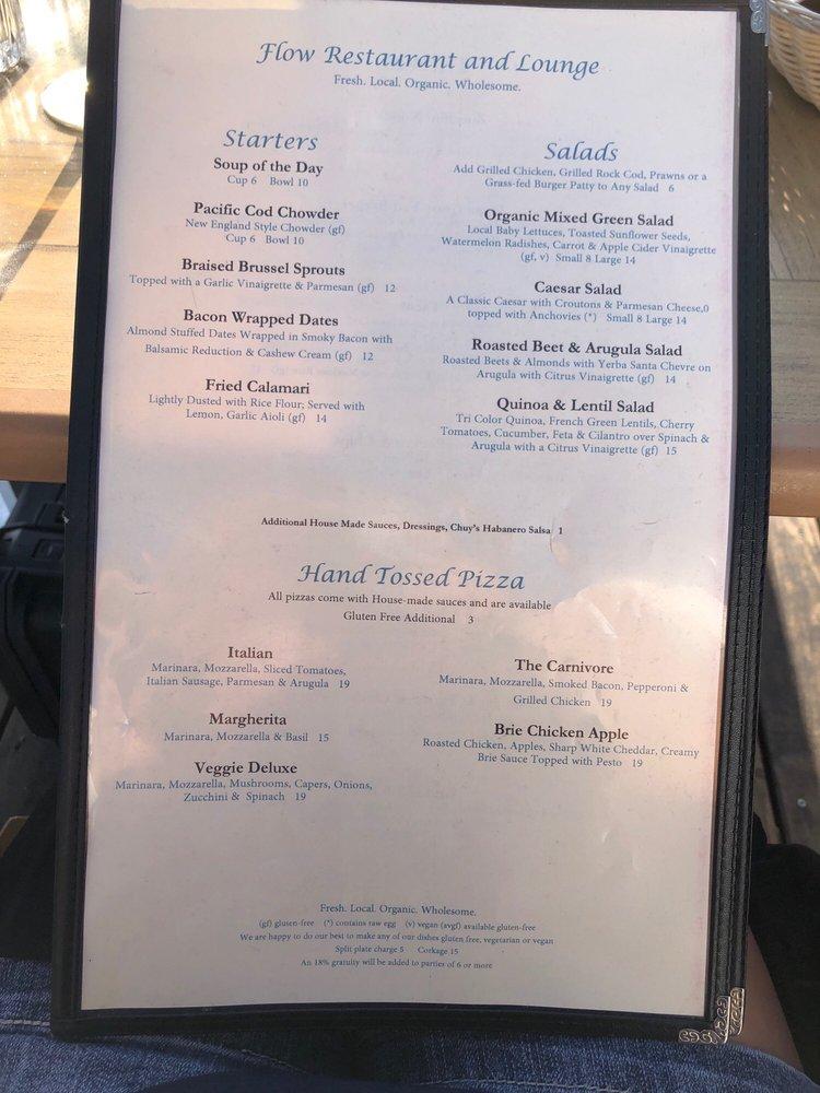 Menu at Flow Restaurant & Lounge, Mendocino, Main St