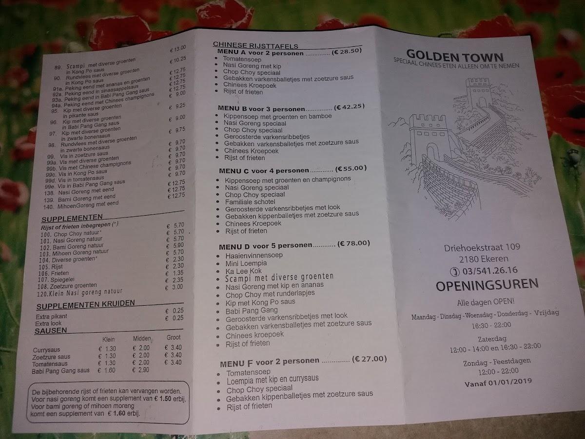 Speisekarte von Golden Town, Antwerpen