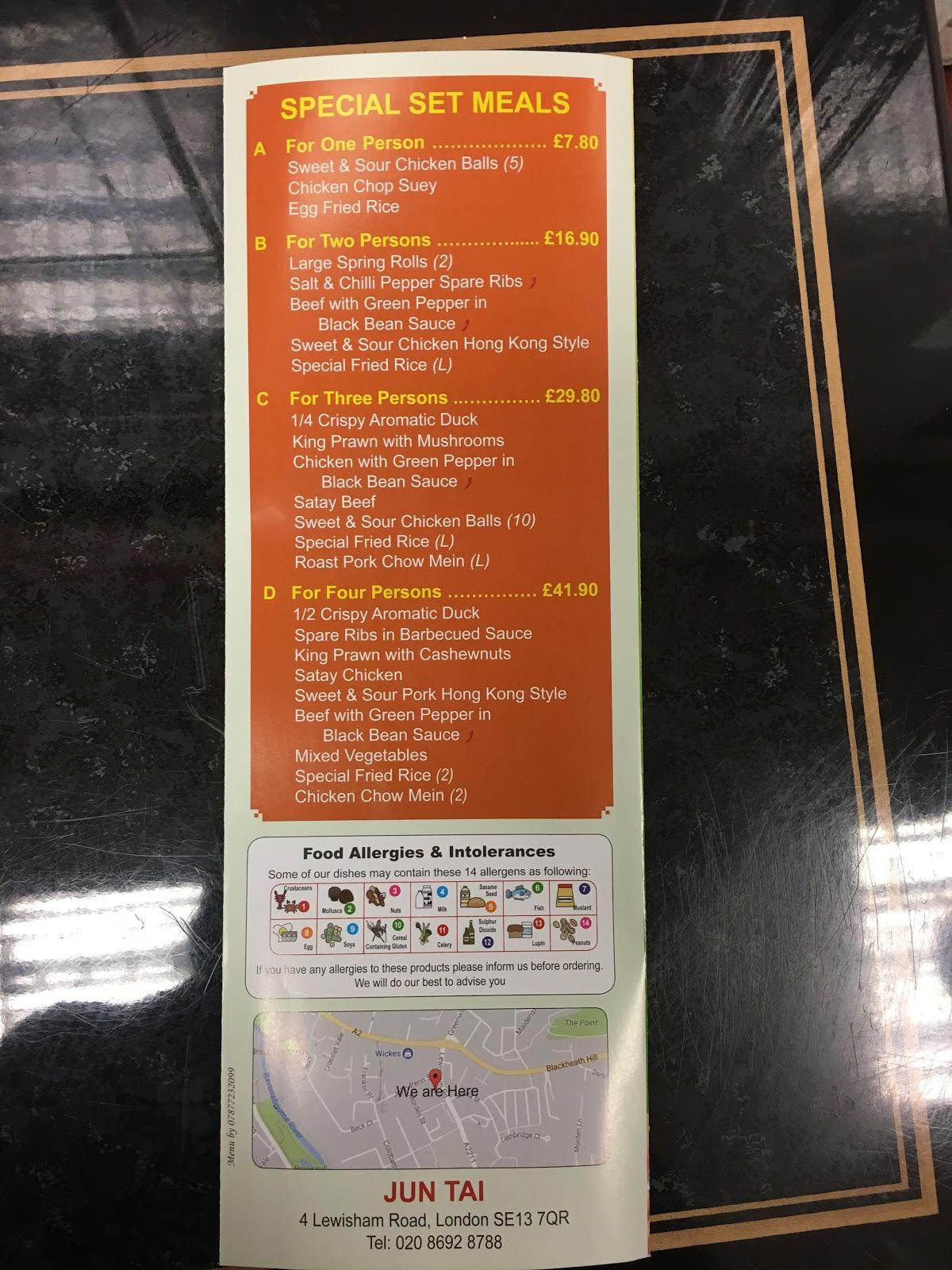 Menu at Jun Tai restaurant, London