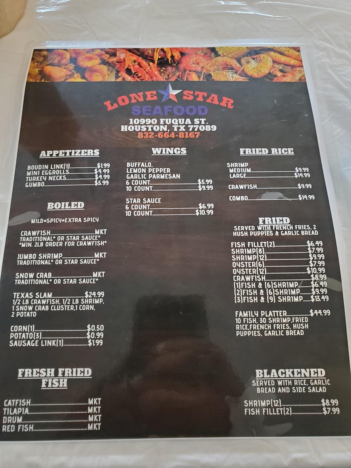 Menu at Lone Star Seafood restaurant, Houston