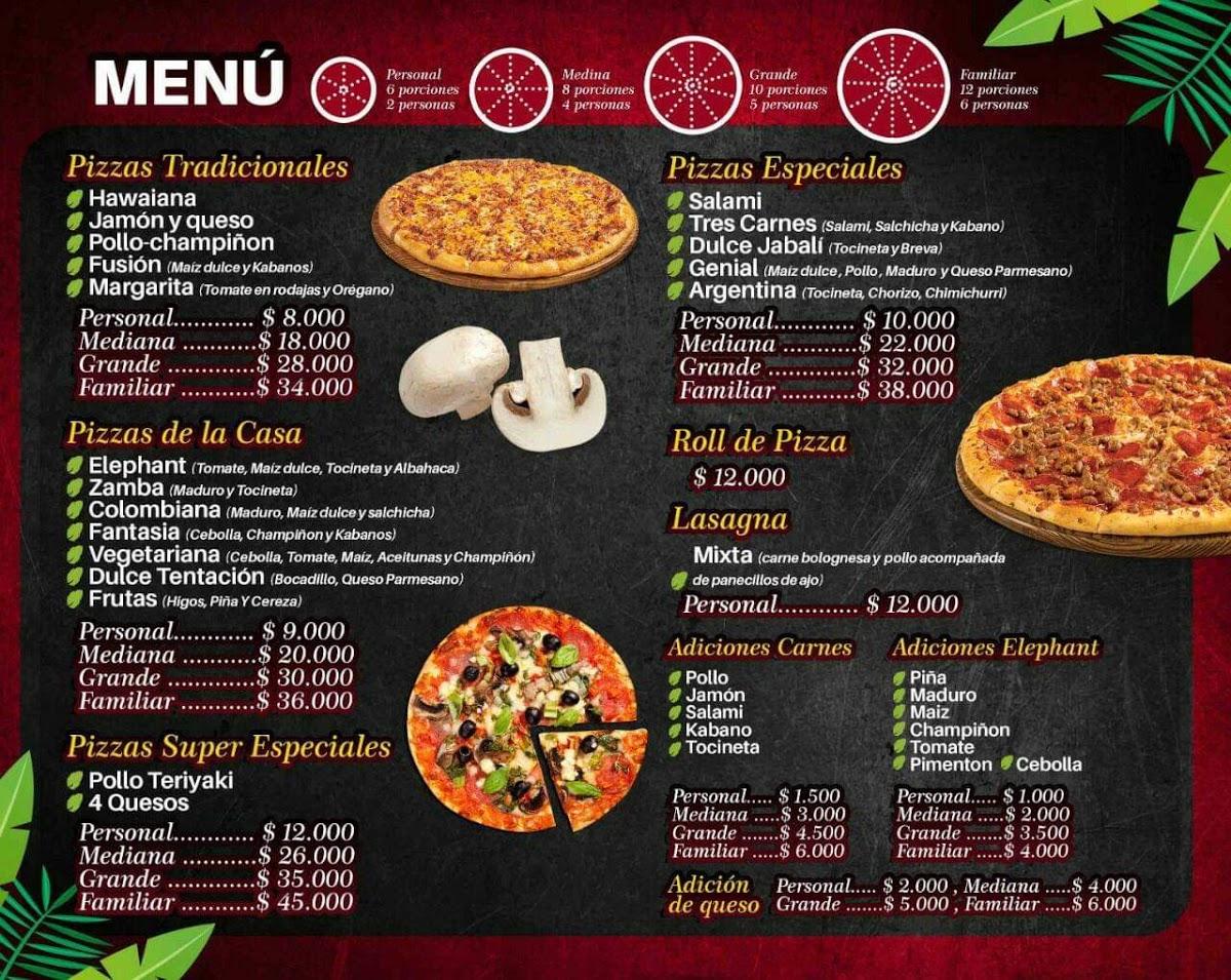 Menu at Pizzería Red Elephant, Cali
