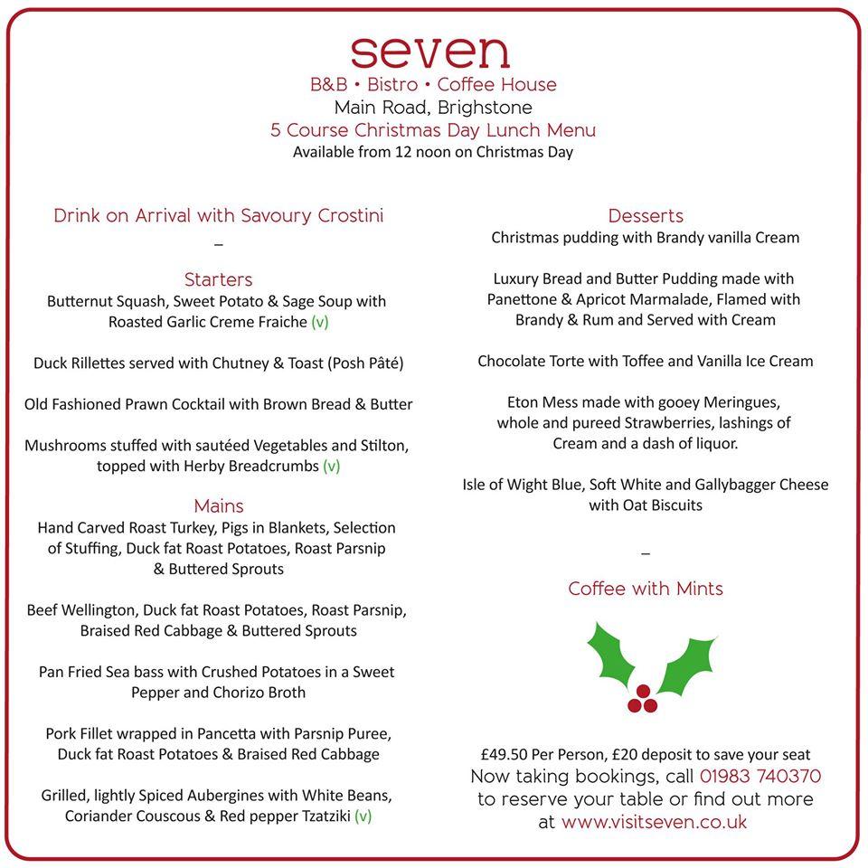 Menu at Seven cafe, Brighstone