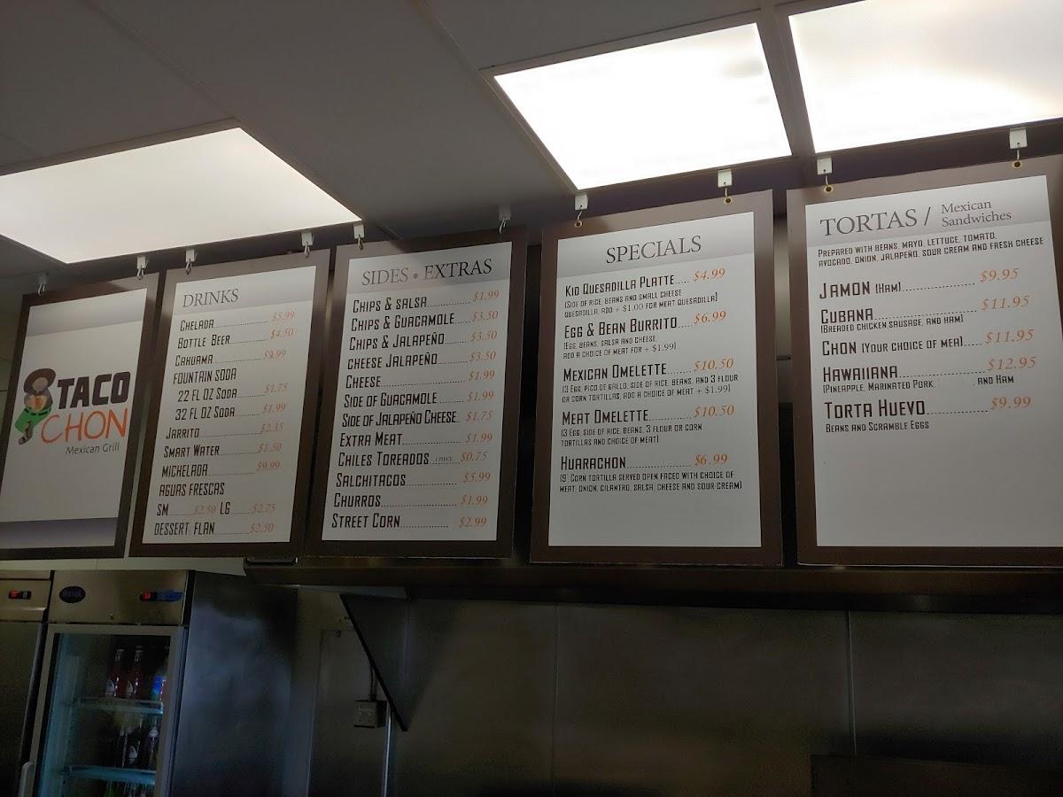 Menu at Taco Chon Mexican Grill restaurant, Burnsville