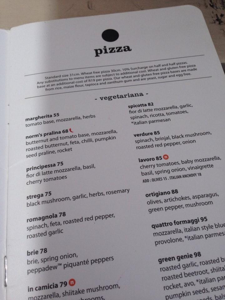 Menu at Col'Cacchio restaurant, Cape Town, Shop 15