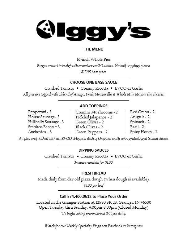 Menu at Iggy's Pizza Shop pizzeria, Granger