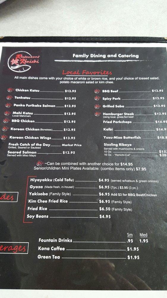 Carta de Kenichi Restaurant, Hilo, 684 Kilauea Ave