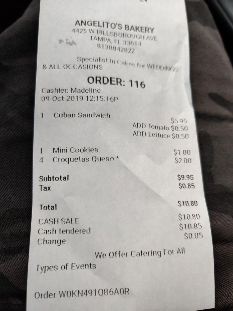 Menu at Angelitos @ La Caridad Bakery, Tampa