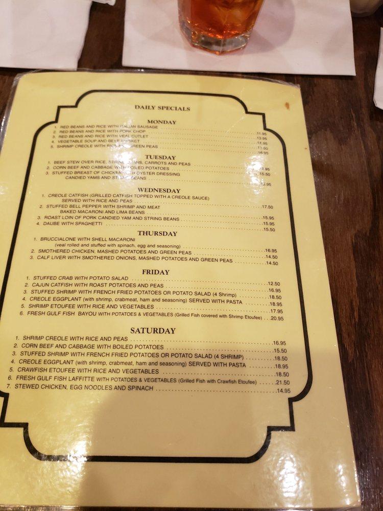 Menu at Mandina's Restaurant, New Orleans