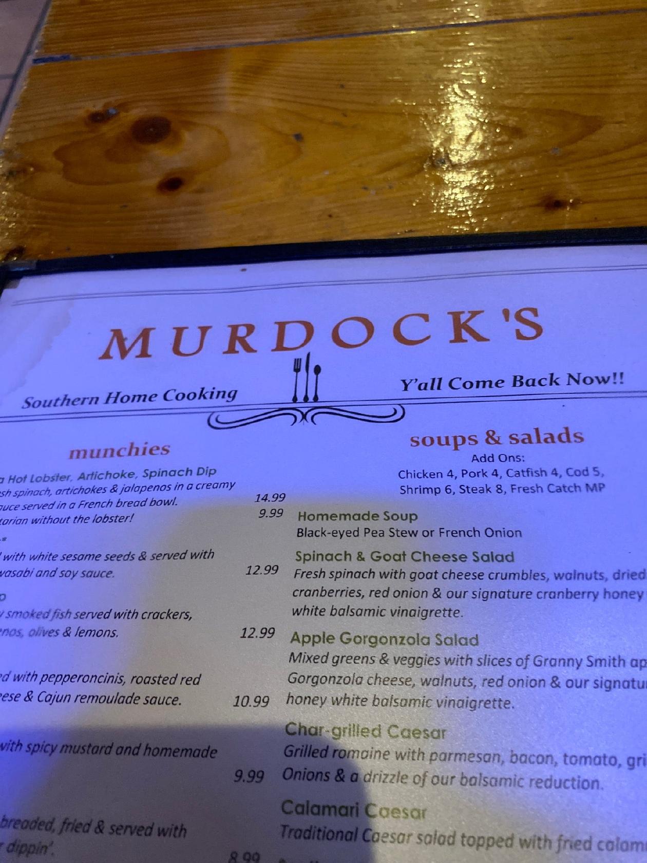 Menu at Murdock's Bistro & Char Bar, Cocoa