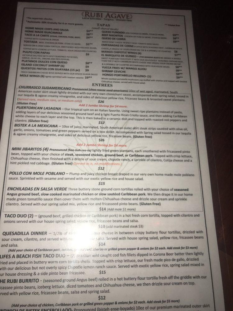 Carta de Rubi Agave Latin Kitchen, Tequila & Whiskey Bar, Homer Glen, W ...