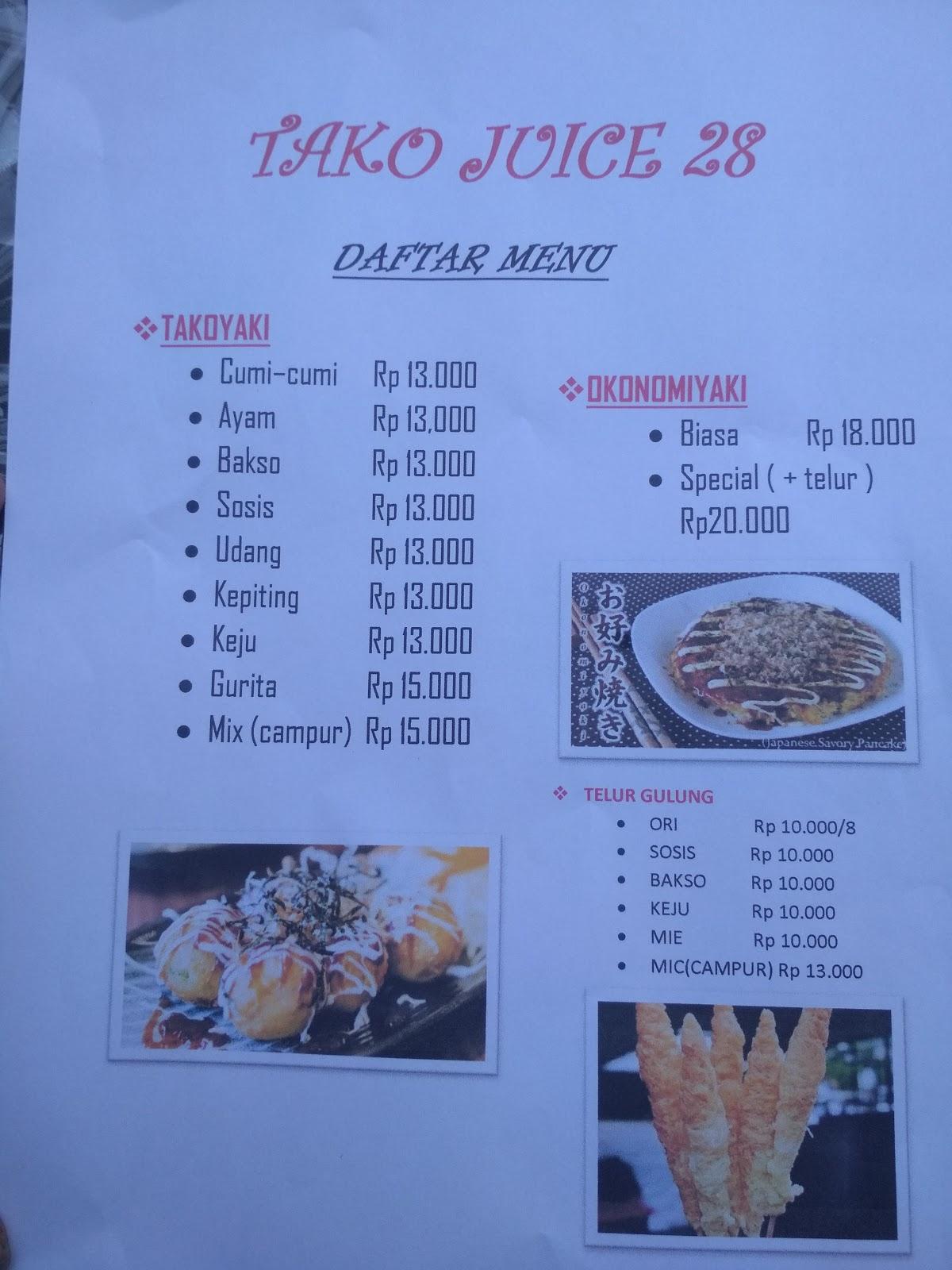 Menu at Tako juice 28 desserts, Semarang