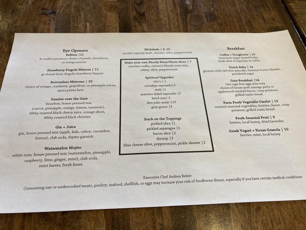 Menu at The Gate Restaurant, Rancho Murieta