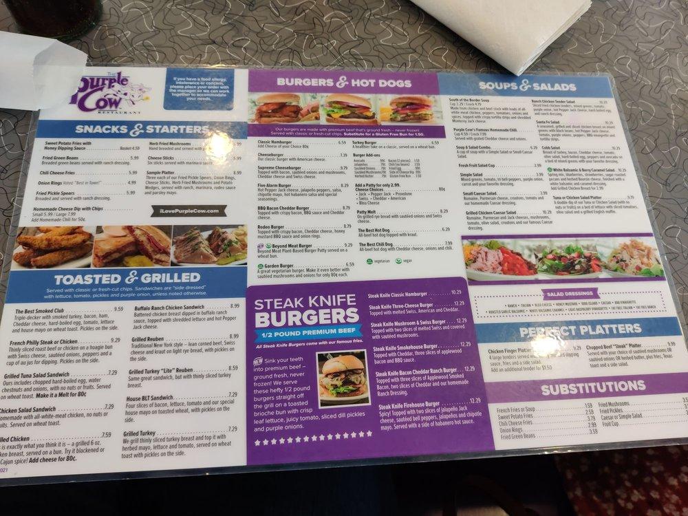 Menu at The Purple Cow Restaurant, Hot Springs
