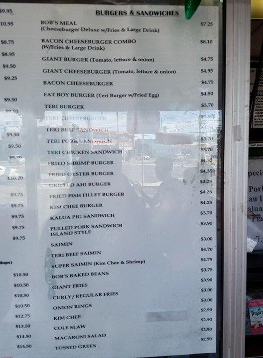 Menu at Bob's Bar-B-Que Restaurants, Honolulu, Dillingham Blvd