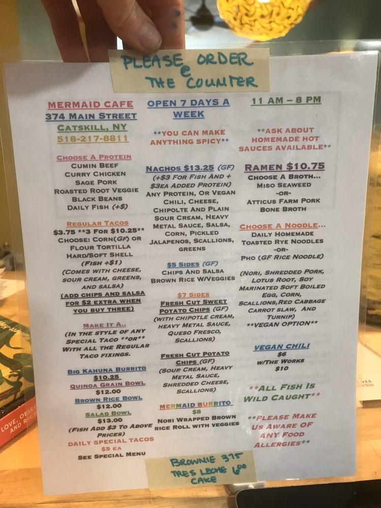 Menu at Mermaid Cafe, Catskill