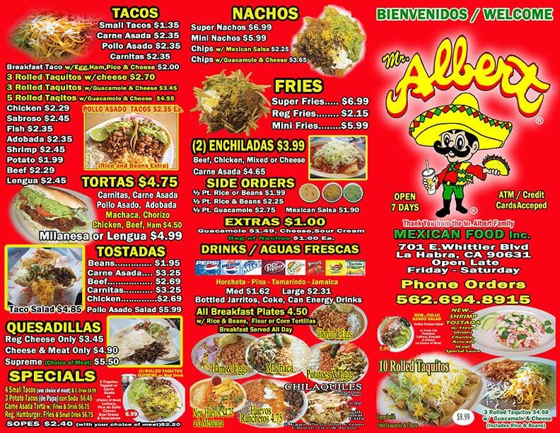 Carta del restaurante Mr.Albert Mexican Food, La Habra