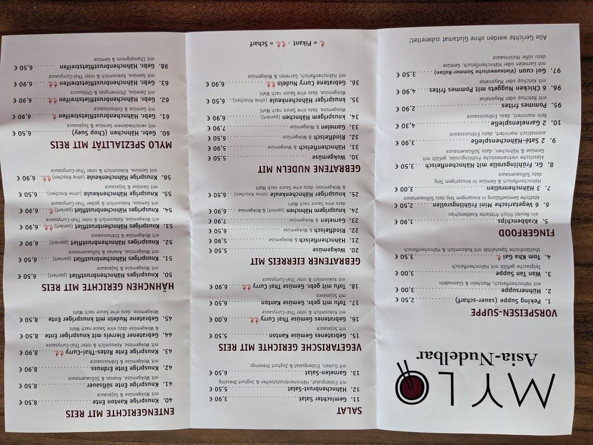 Speisekarte von Mylo Asia Noodle Bar, Friedrichsdorf