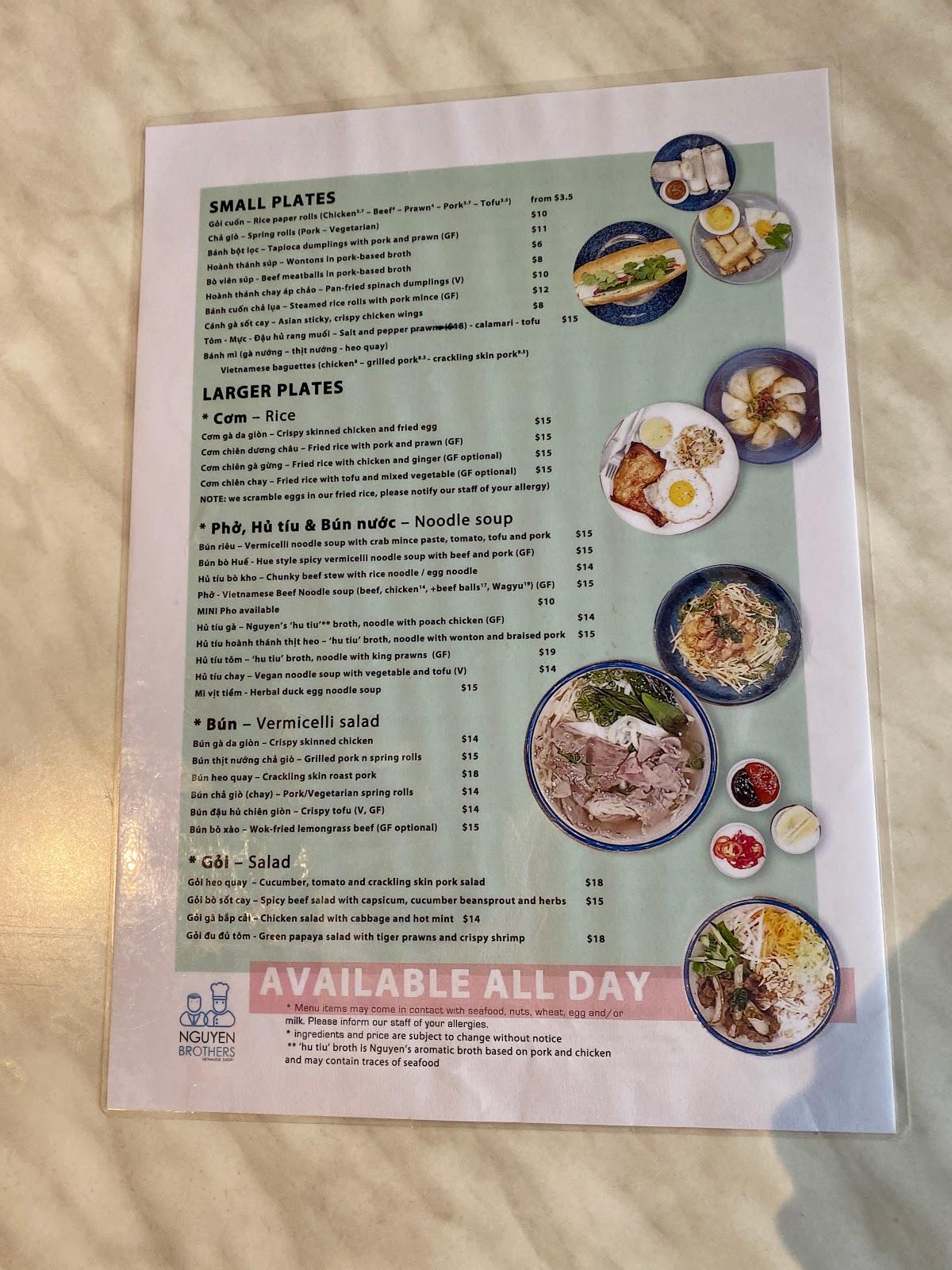 Menu at Nguyen Brothers Kontiki Center restaurant, Maroochydore, Shop ...