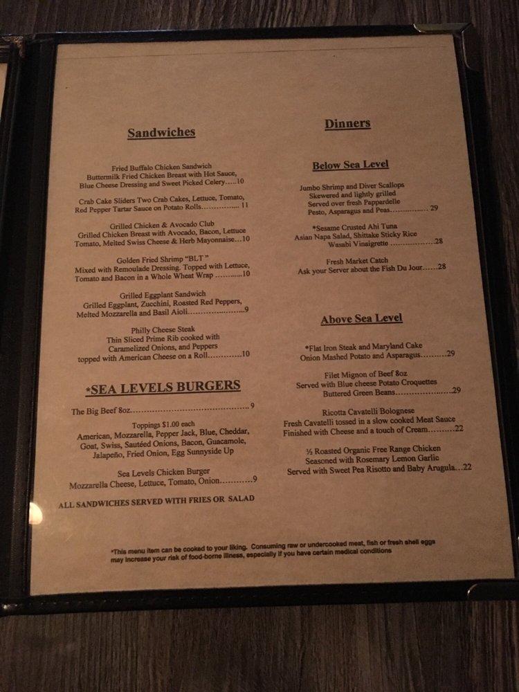 Menu at Sea Levels Restaurant, Brightwaters