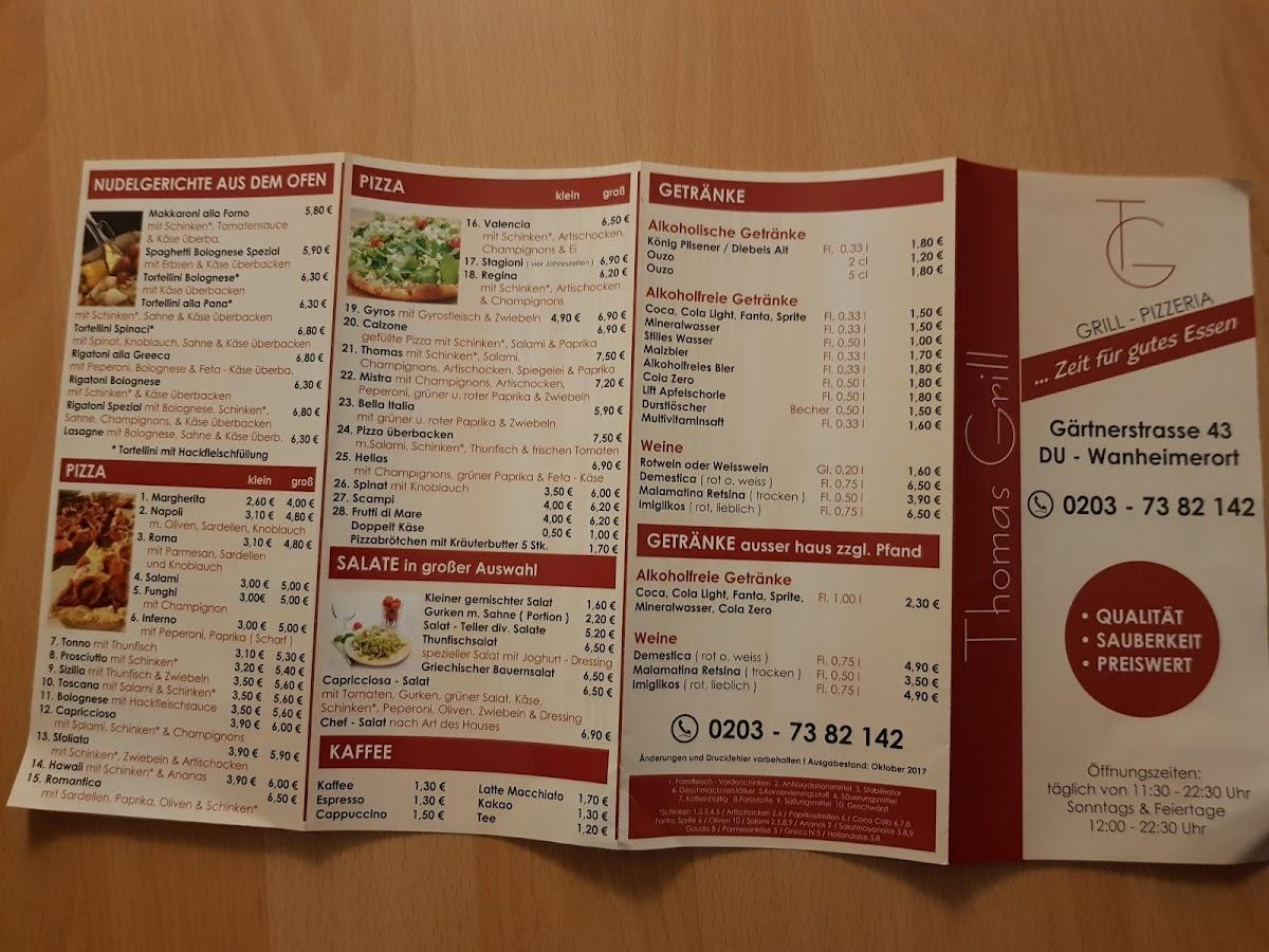 Speisekarte von Thomas Grill pizza, Duisburg