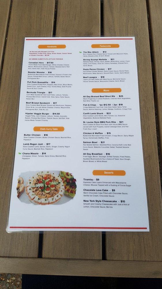 Menu at Admiral Pub, Burnaby