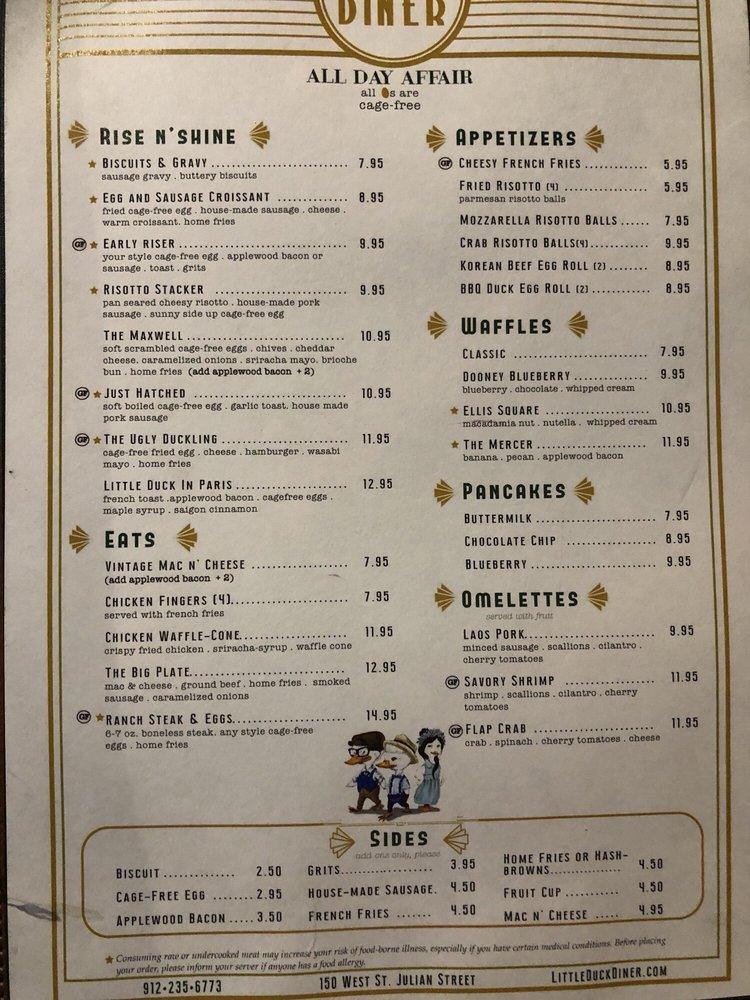 Menu at Little Duck Diner restaurant, Savannah