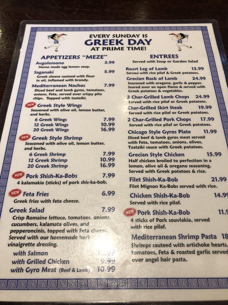 Menu at Prime Time Restaurant, Hickory Hills