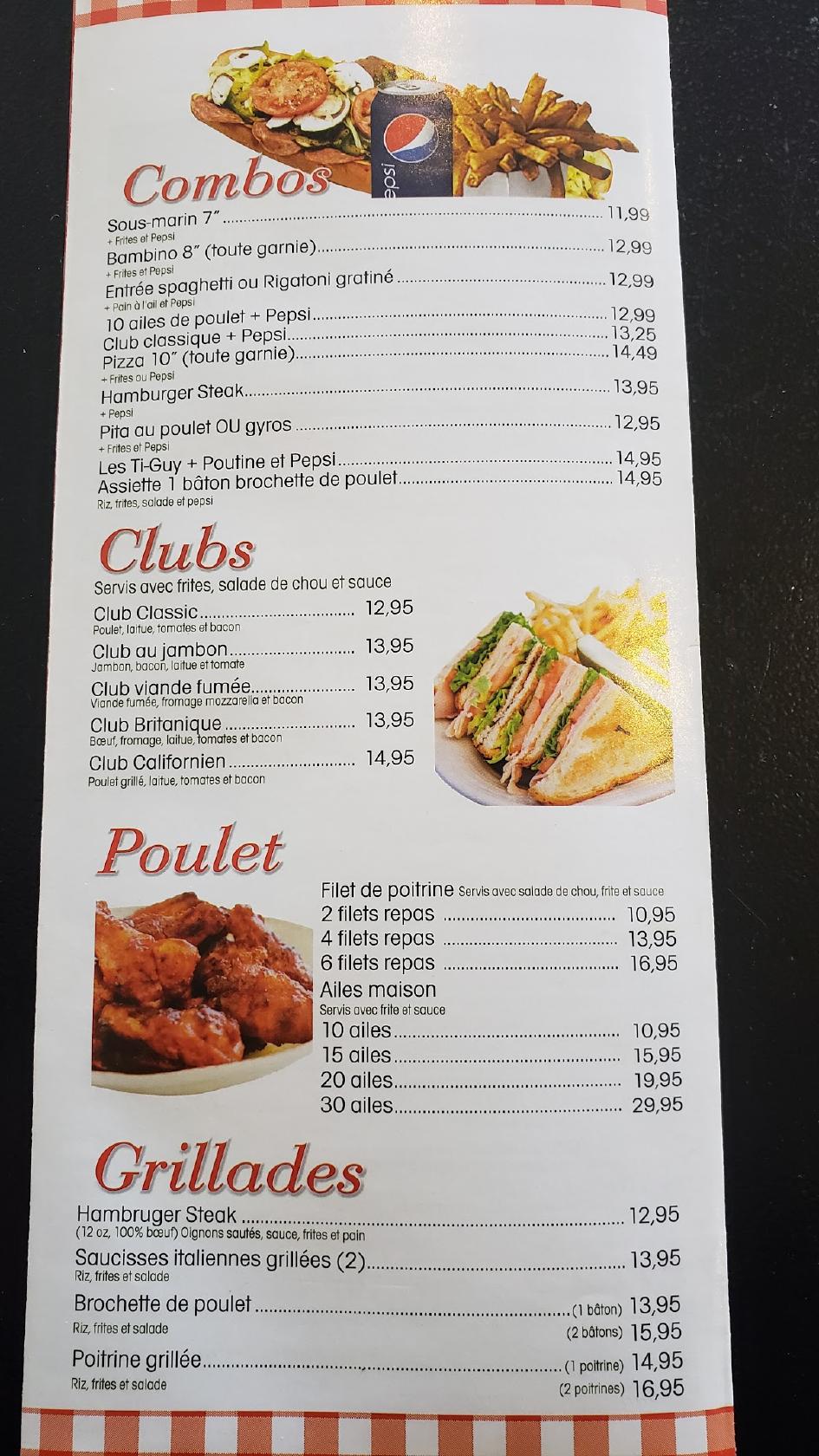 Menu au Raphael Pizzeria, Longueuil, Ch. de Chambly