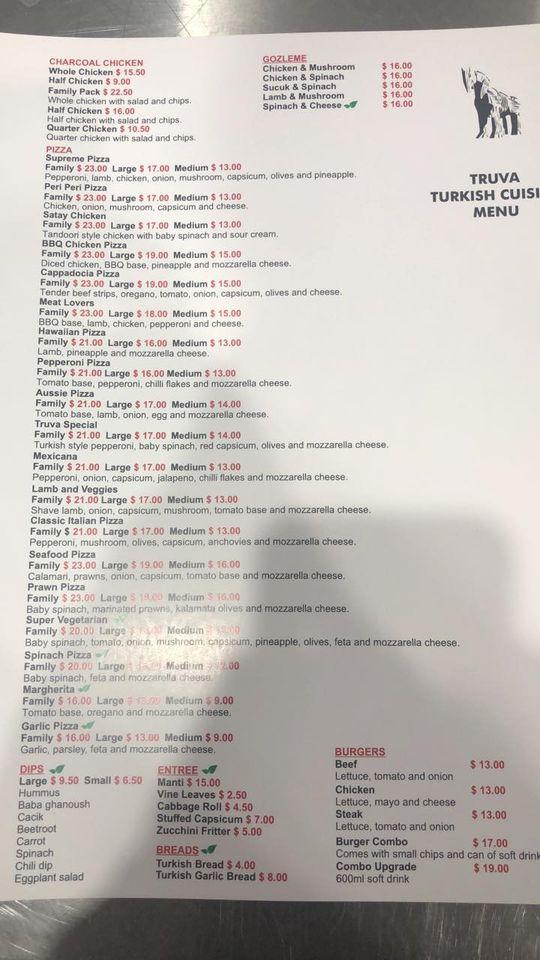 Menu at Truva Traditional Turkish Cuisine restaurant, Waterford West
