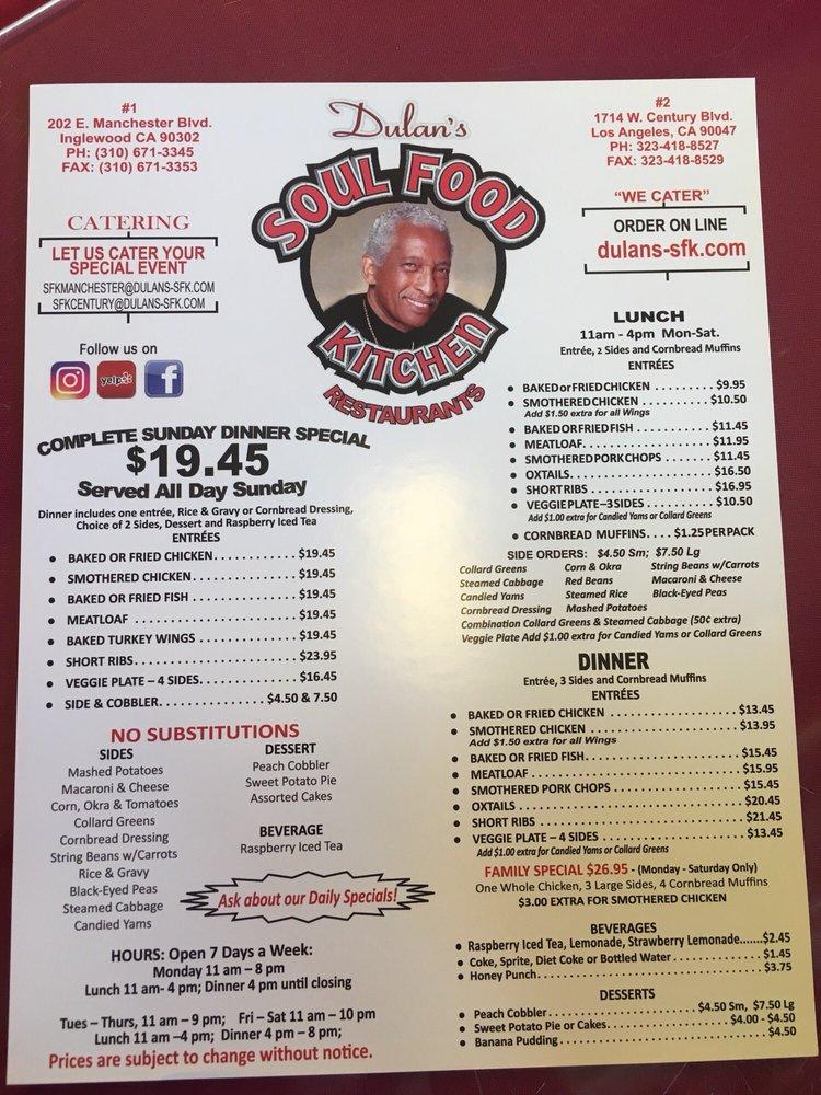 Menu at Dulan's Soul Food Kitchen restaurant, Inglewood, 202 E ...