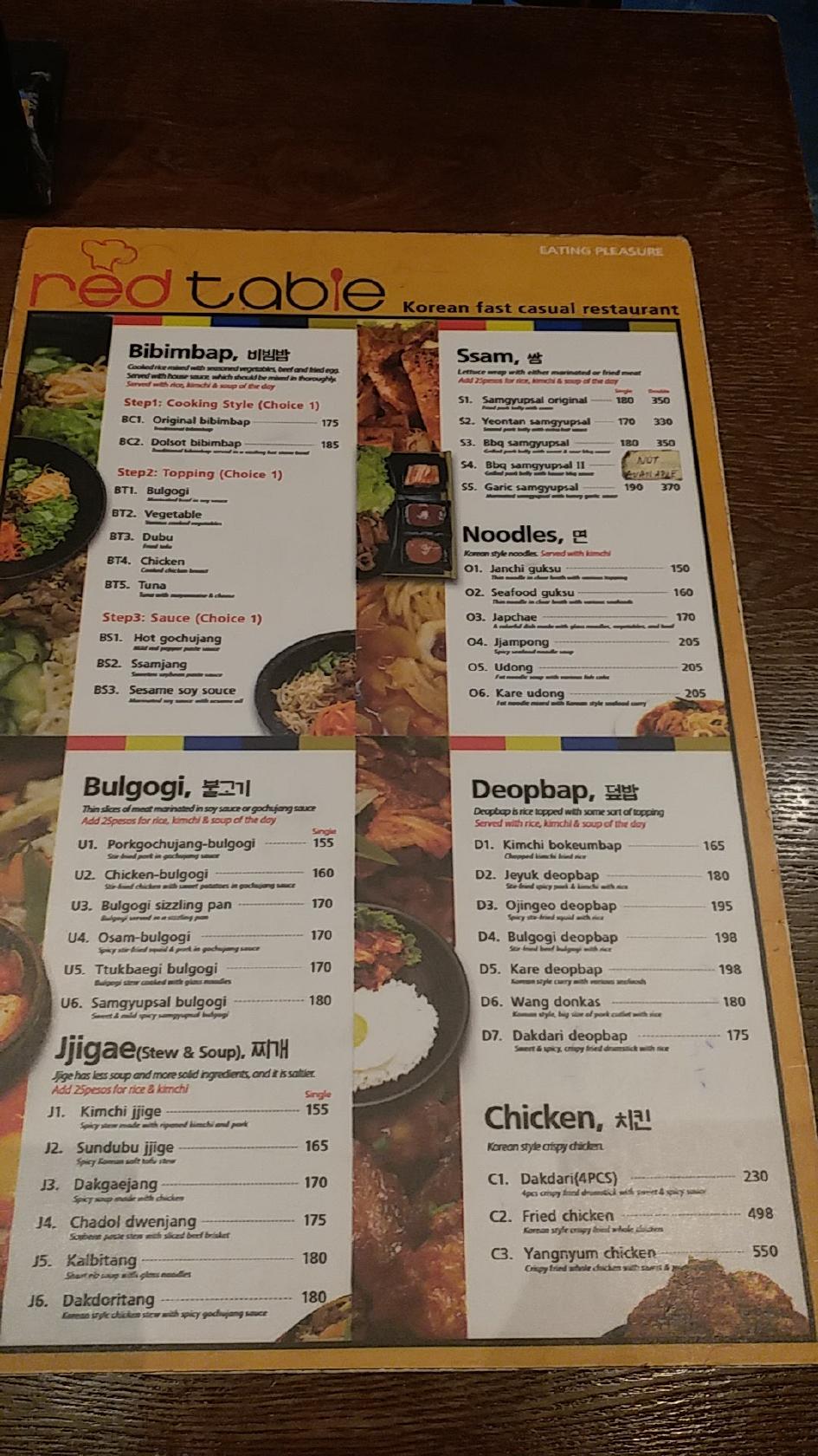 Menu at Red Table restaurant, Manila, SM City San Lazaro