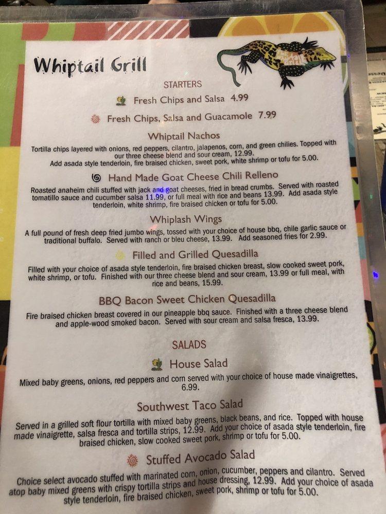 Menu at Whiptail Grill restaurant, Springdale