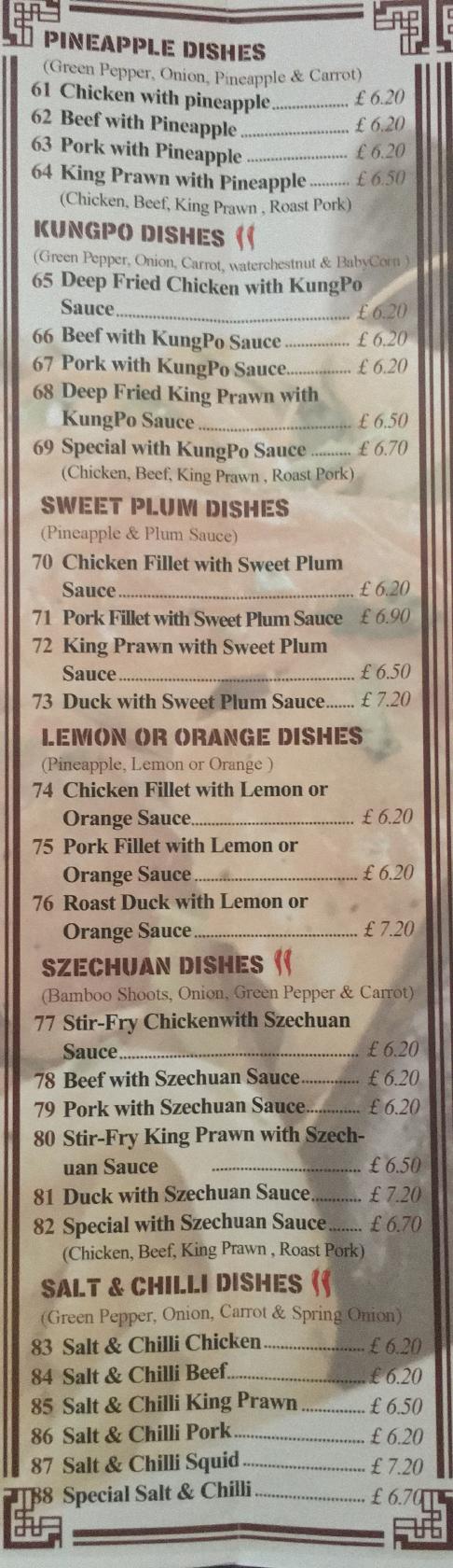 Menu at Asian Delight restaurant, Bangor