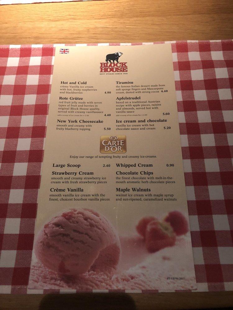 Menu at Block House BBQ, Lisbon