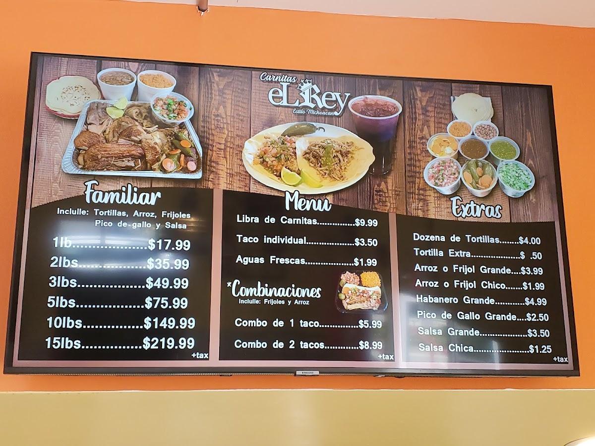 Menu at Carnitas El Rey restaurant, Santa Paula