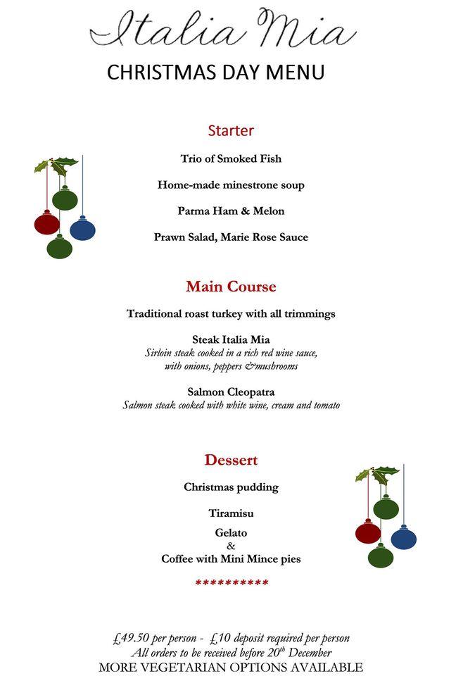 Menu at Italia Mia restaurant, Manchester