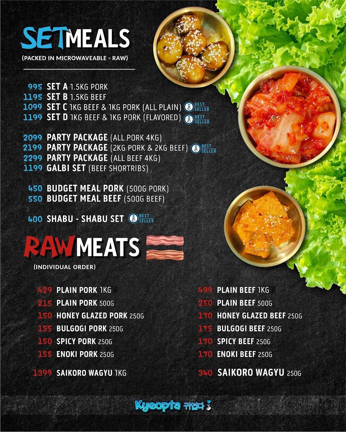 Carta del restaurante Kyeopta Unlimited Samgyupsal, Ciudad Quezon