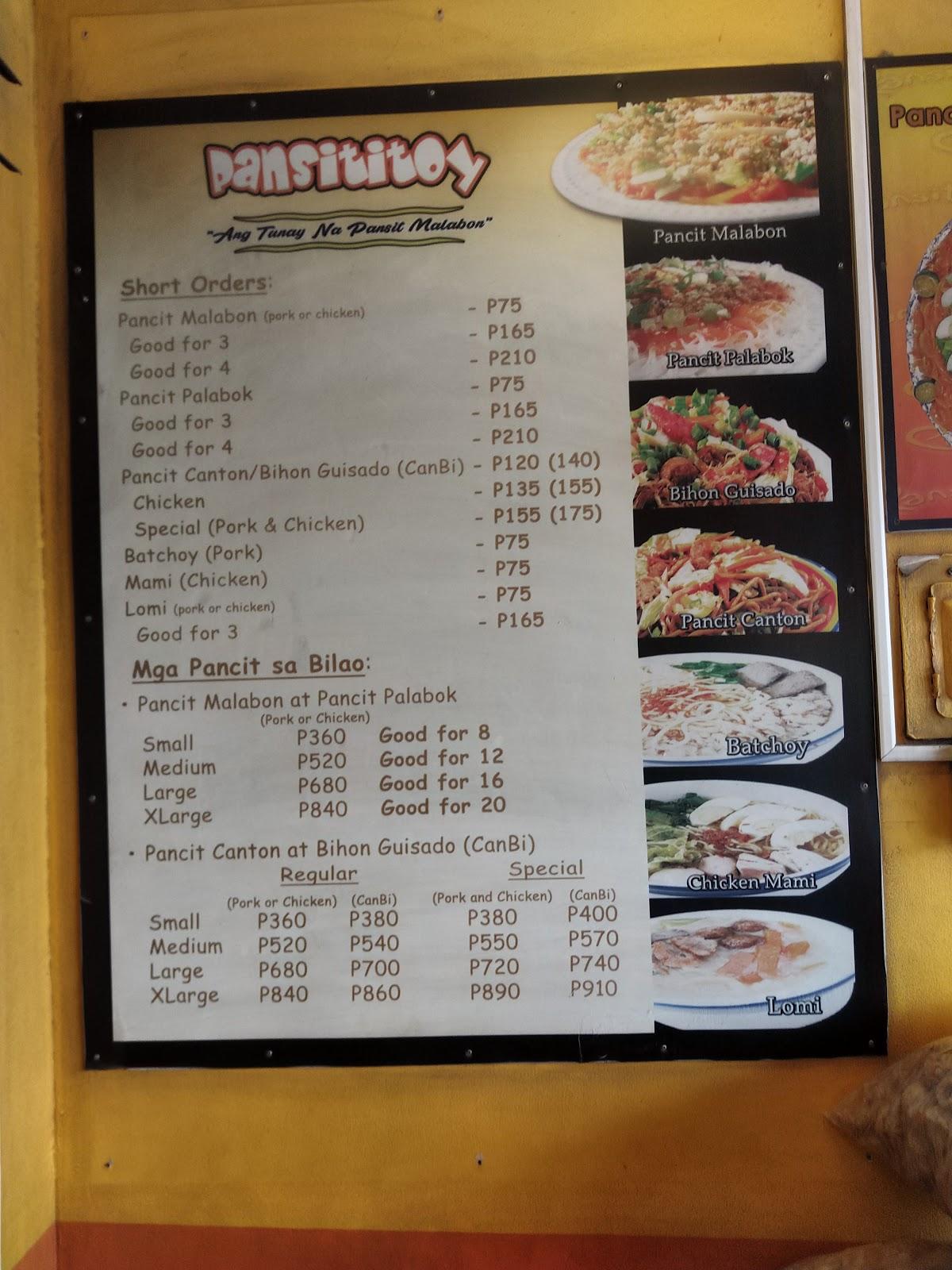 Carta del restaurante Pansititoy Mamay Branch, Dávao