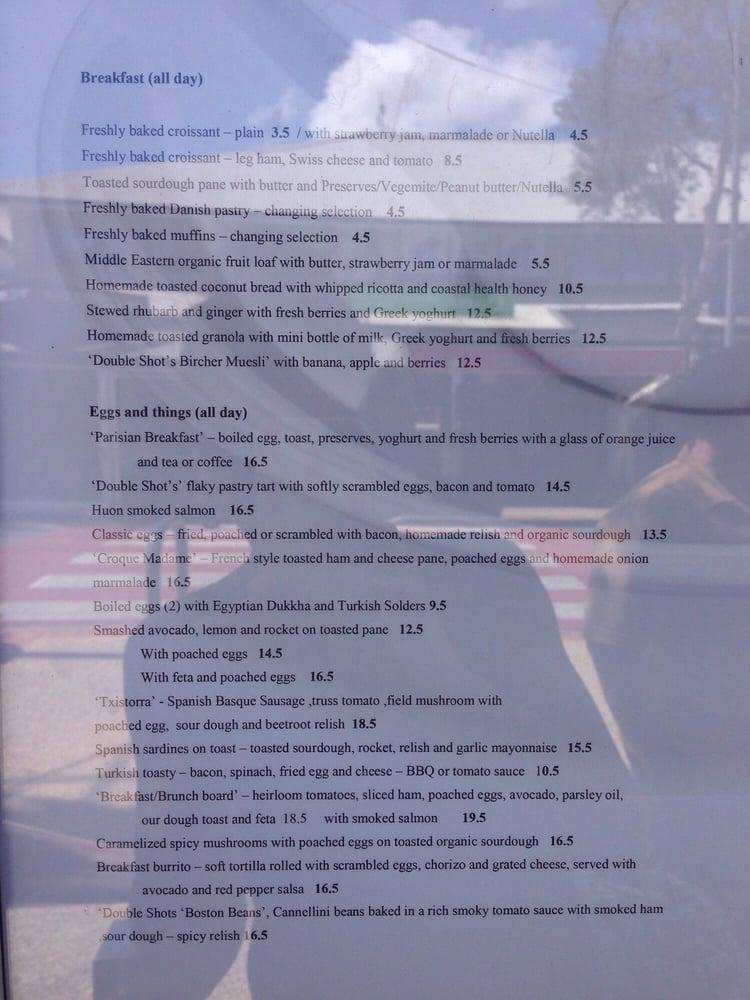 Menu at Riverbend cafe, Bulimba, 193 Oxford St
