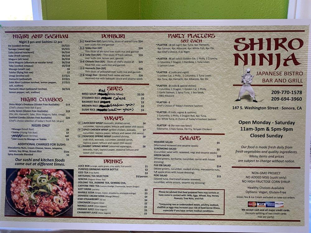 Menu at Shiro Ninja Boba - Poke - Ramen Bar, Angels Camp