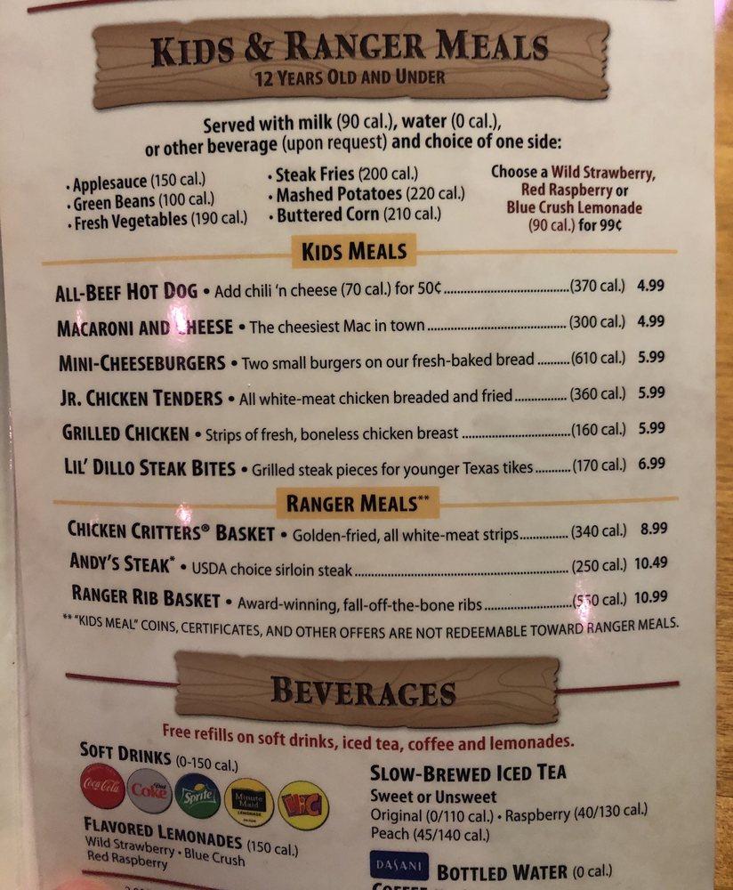 Menu at Texas Roadhouse steakhouse, El Cajon