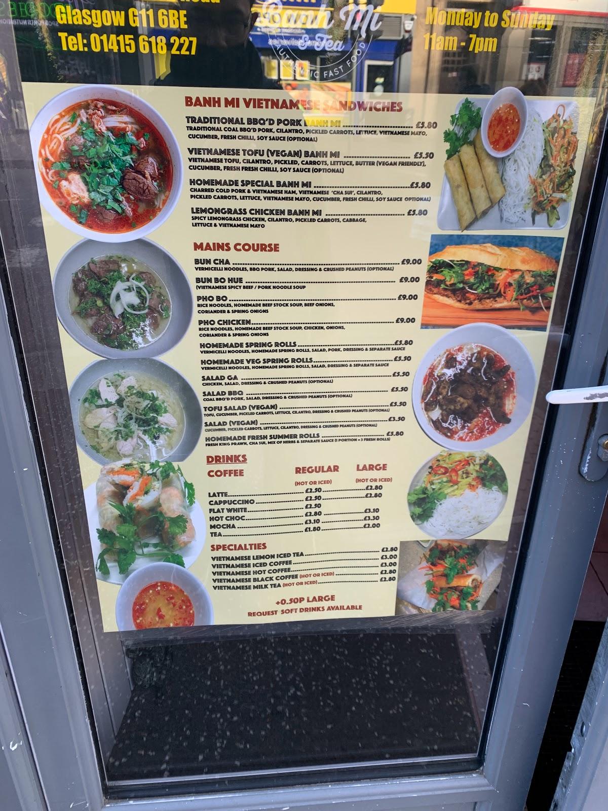 Menu at Banh Mi & Tea restaurant, Glasgow