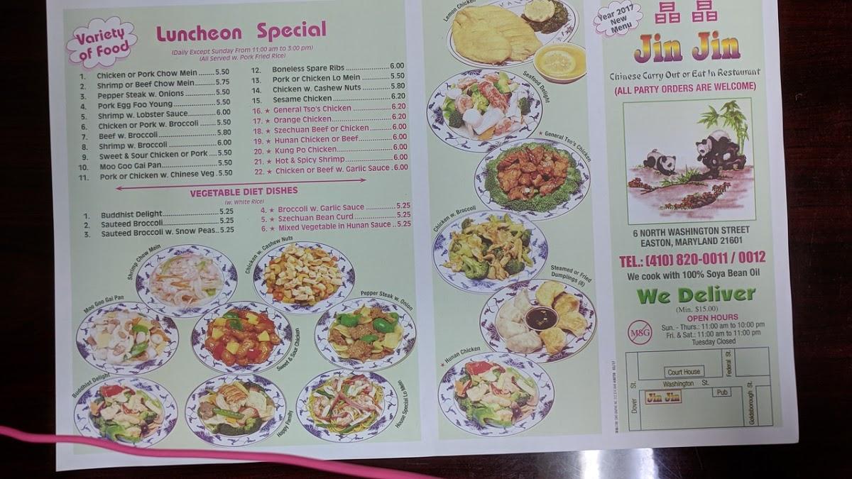 Menu at Jin Jin Chinese Restaurant, Easton
