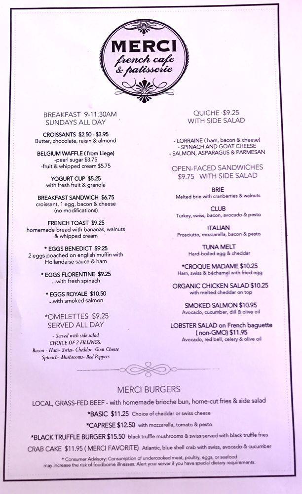 Menu at Merci French Cafe, Scottsdale
