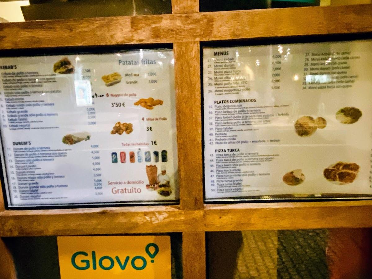 Carta del restaurante Qasim's kebab, San Sebastián