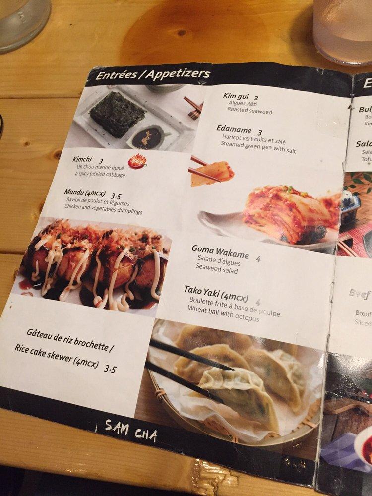 Menu at Sam Cha restaurant, Montreal