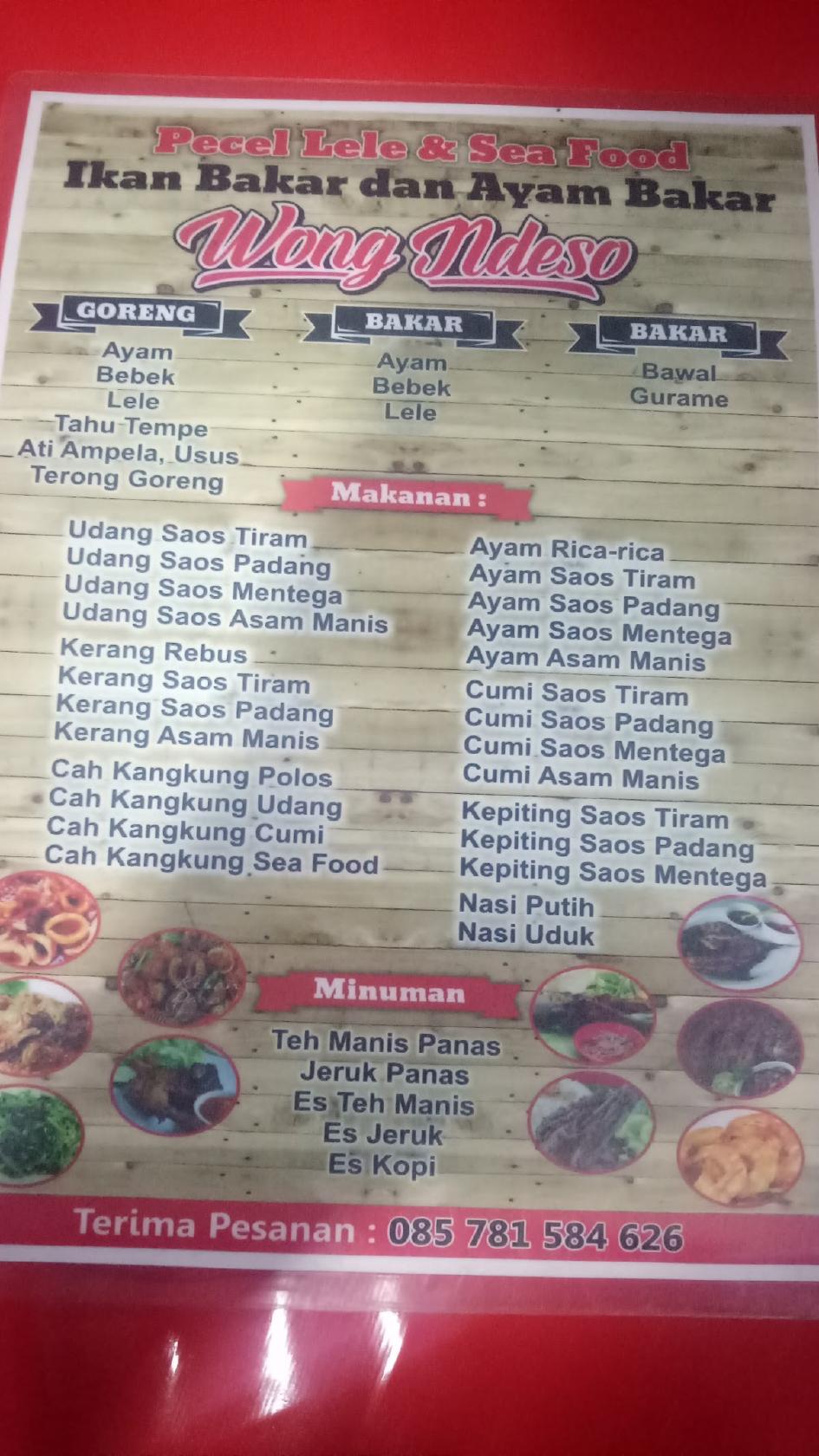 Menu at Seafood Pecel Lele Ndeso LA bejo restaurant, Bogor