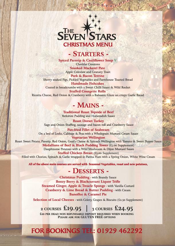 Menu at Seven Stars pub & bar, Wool, Seven Stars Inn