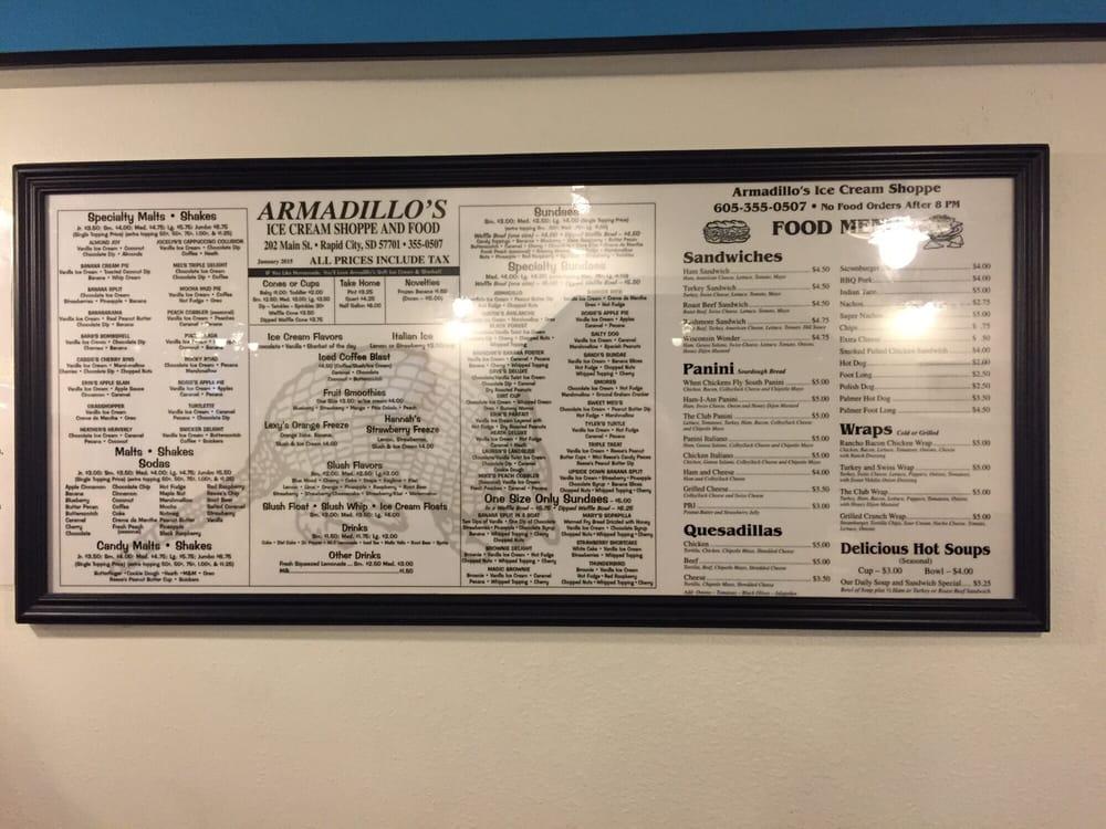 Menu at Armadillos Ice Cream Shoppe fast food, Rapid City