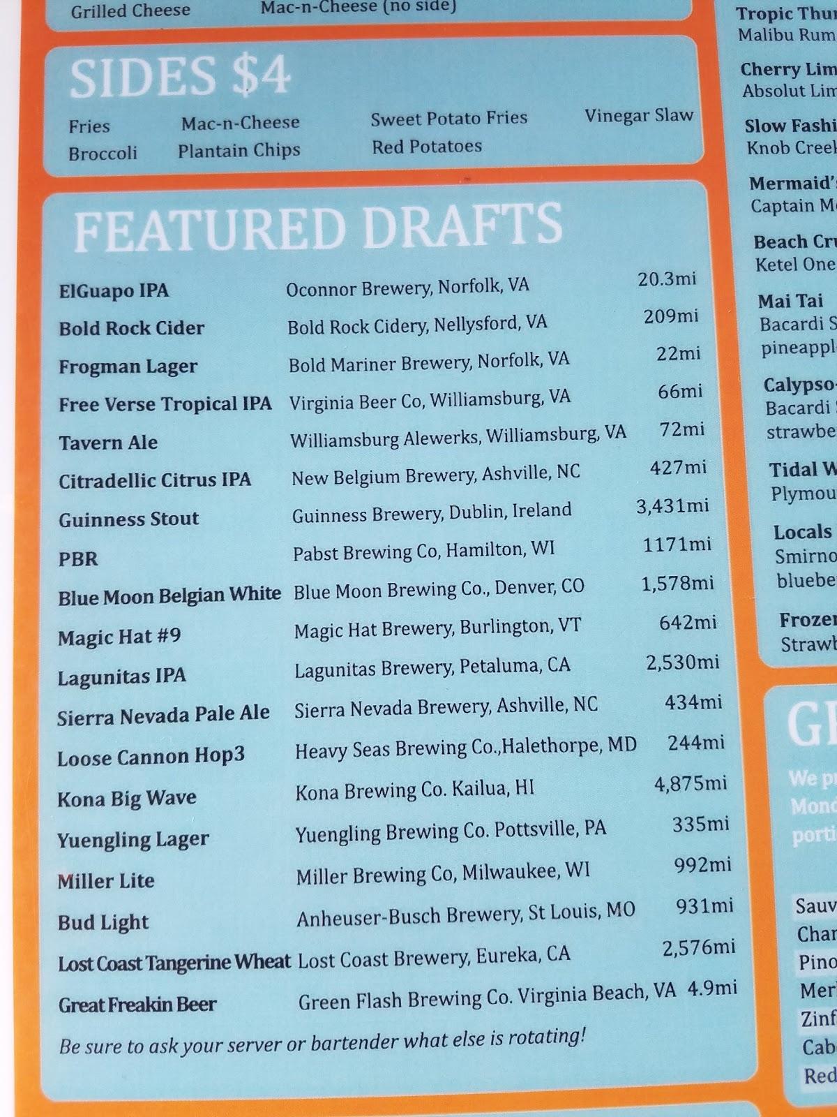 Menu at Calypso Bar & Grill, Virginia Beach